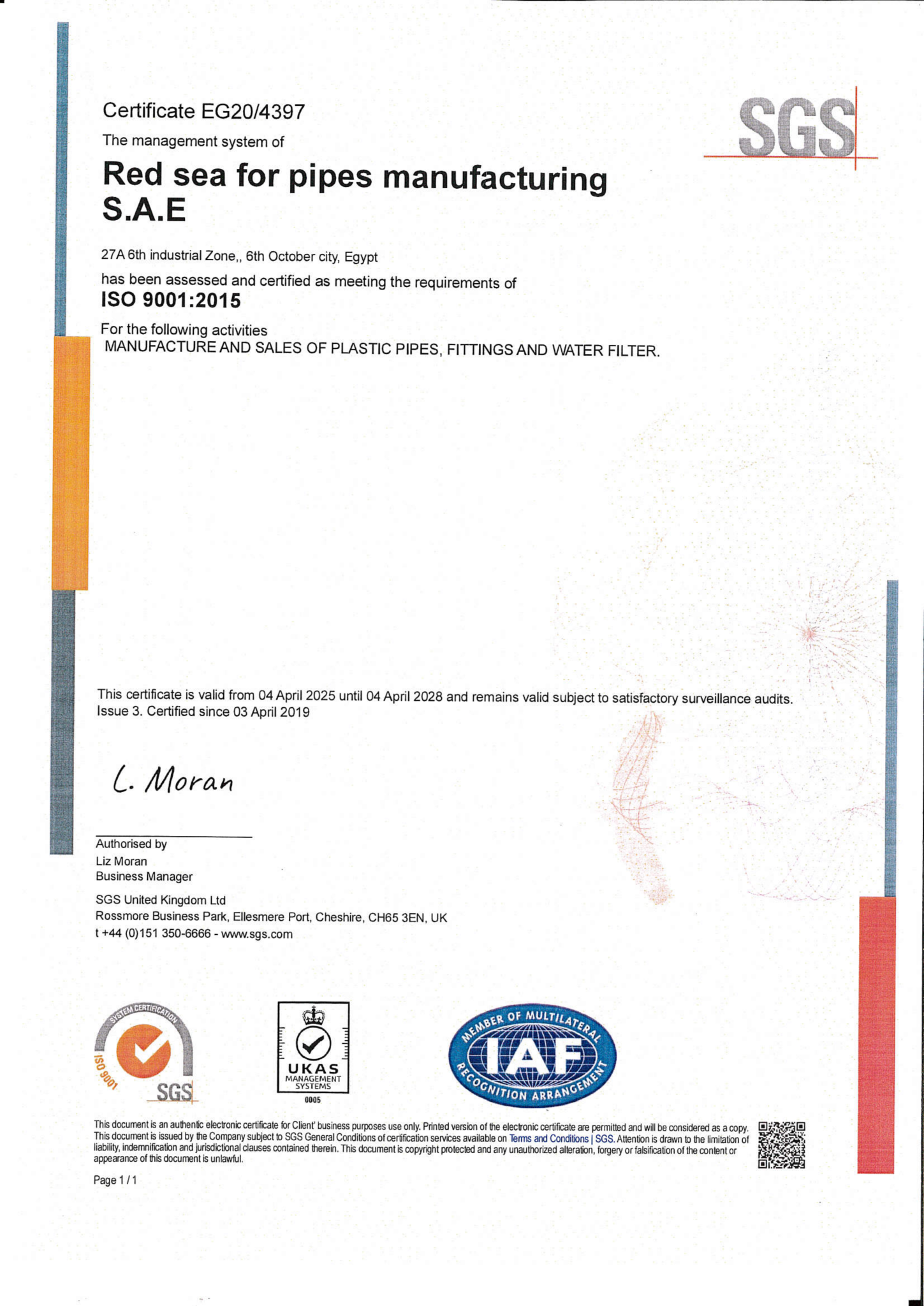 Certificates & Sustainability – Red sea pipes